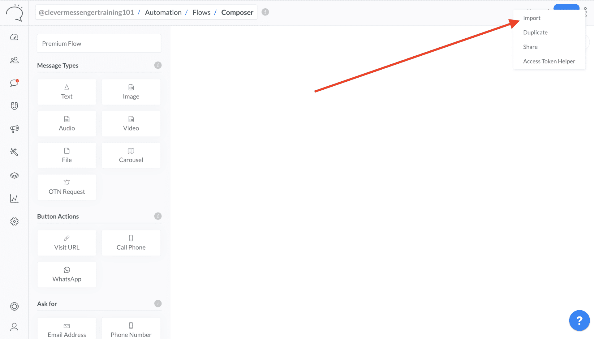 Step 6.2: Alternate Way of Pulling the Import Menu – Clepher