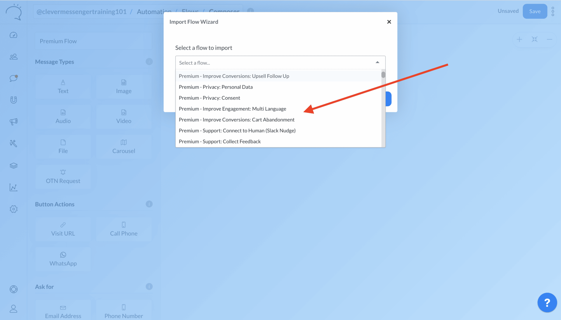 Step 7: Choose a Premium Chatbot Flow – Clepher